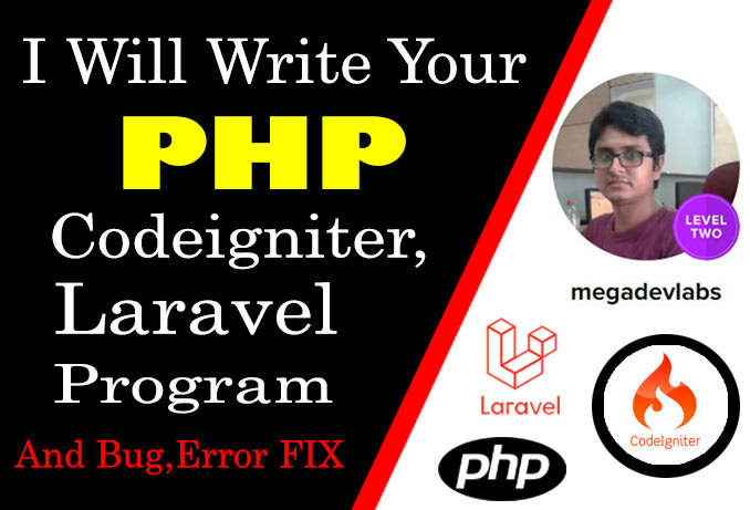Write Your Php Codeigniter Laravel Program And Bug Error Fix By