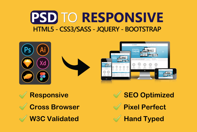 Convert Psd Sketch Xd To Html Css Responsive Bootstrap 4 By Fzsayem