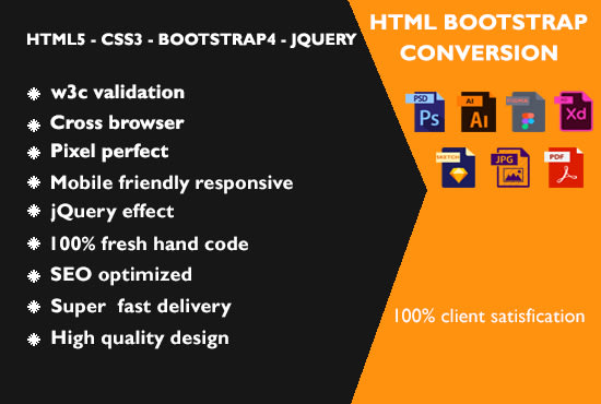 Convert Sketch Psd Figma Xd To Html Css Responsive Bootstrap4