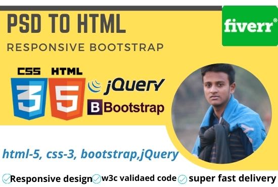 Convert Psd To Html Bootstrap4 Responsive Website Design By Nasim14