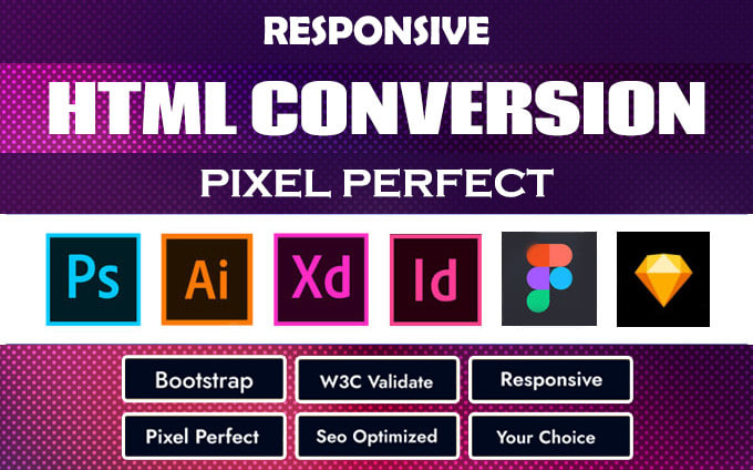 Covert Psd Xd Sketch Figma To Html Css Responsive By Frontend Team