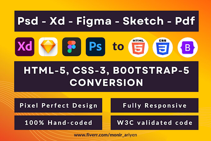 Convert Psd To Html Xd To Html Figma To Html Pdf And Sketch To Html