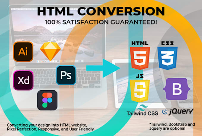 Convert Figma Xd Psd Zeplin To Html Css Bootstrap Css Tailwind Css