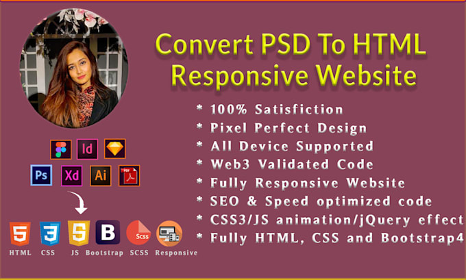 Convert Psd Sketch Figma To Html Css Js Bootstrap Responsive Website By Niraakhter Fiverr