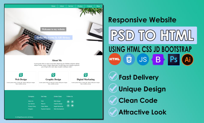 Convert Psd Into Html Using Html Css Js Bootstrap By Ah Hridoy1 Fiverr