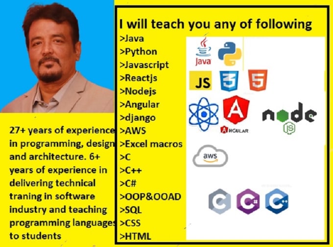 Teach You Java Python Javascript Reactjs Nodejs Angular Django Aws