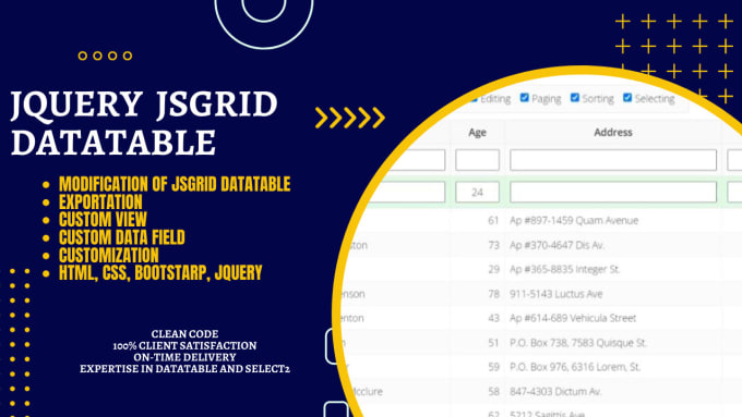Create Edit And Update Jquery Jsgrid Datatable For You By