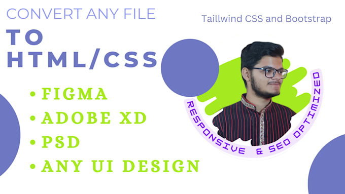 Convert Psd Sketch Figma Zeplin Or Any Other Design File Into Html