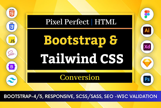 Convert Psd Xd Figma To Html Responsive With Bootstrap Or Tailwind