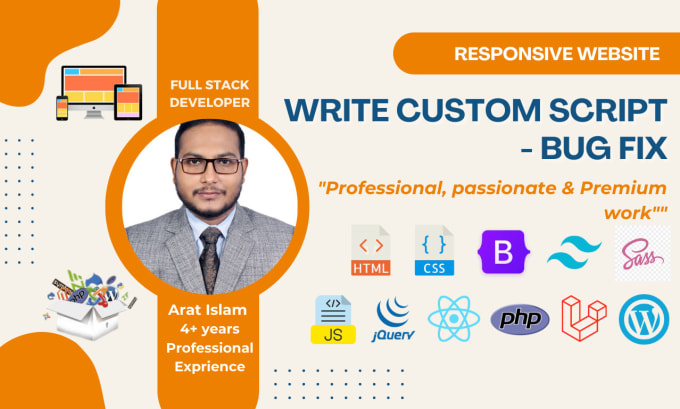 Write Script In Html Css Js Jquery React Php Laravel By