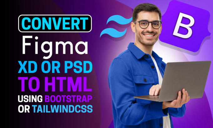 Convert Figma Xd Psd To Html Using Bootstrap Or Tailwindcss By