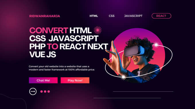 Convert Html Css Javascript Php To React Js Next Js Vuejs By