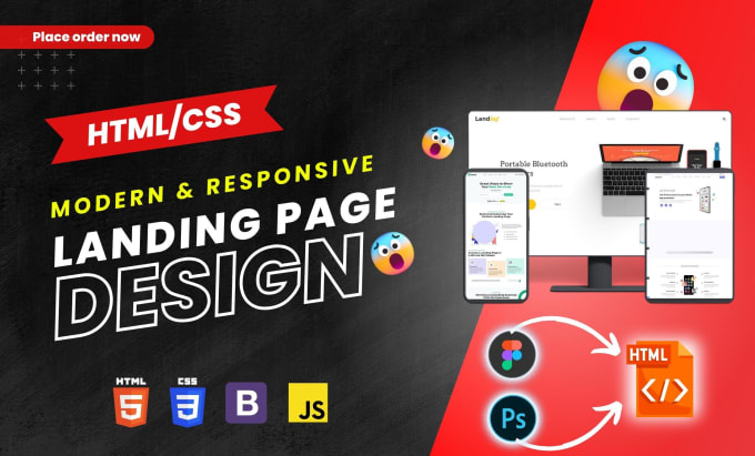 Create A Landing Page Design Using Html Css From Figma Psd Or Your
