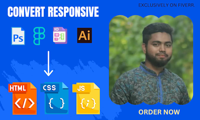 Convert Psd Figma Adobe Ai Xd To Html Css Webpage By Forhad Hossain Fiverr