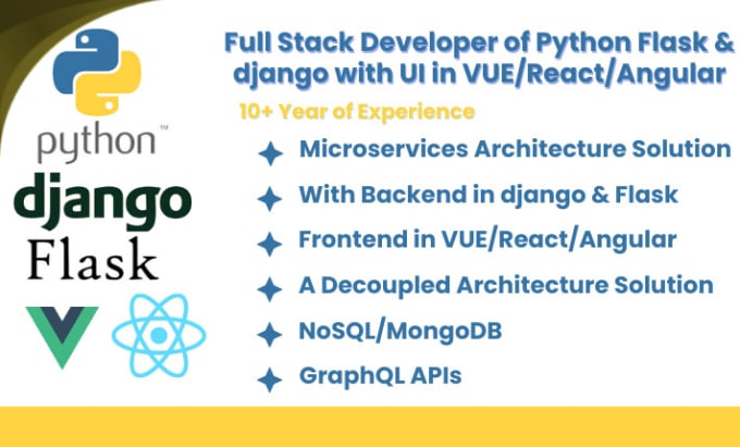 Develop Full Stack Apps Of Python Flask Django With Ui In React Vue