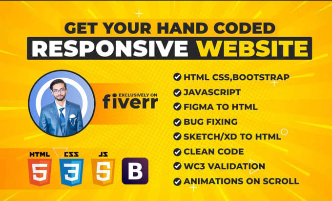 Be Your Front End Developer Using Html Css Javascript Bootstrap Custom