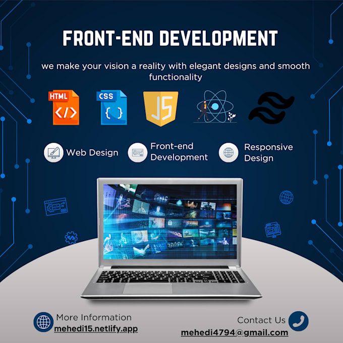 Be Your Front End Web Developer Using React Js Html Css Tailwind Etc