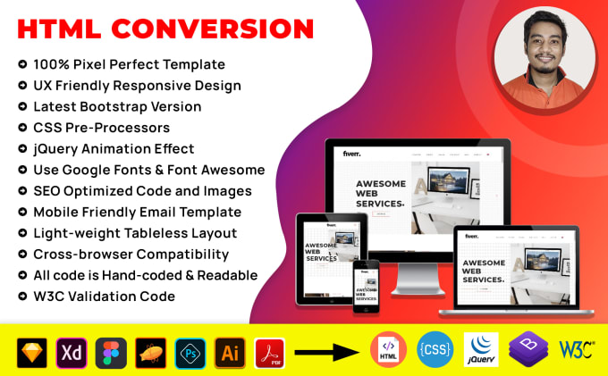 Convert Psd To Html Xd To Html Figma To Html Responsive Within 12hr