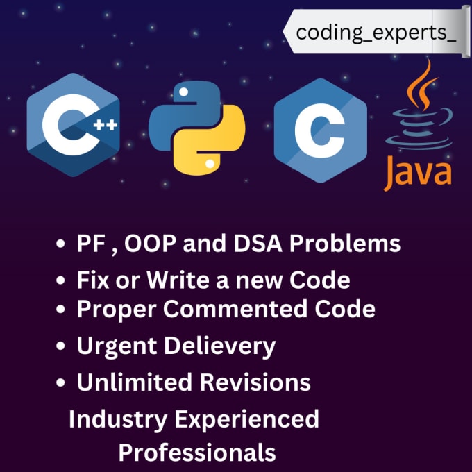 Do Any C Cpp Java C Sharp And Python Programming Task Or Project By