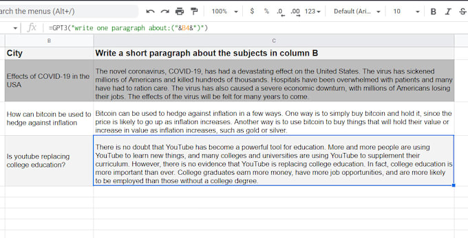 Integrate Chatgpt Gpt3 With Your Google Sheets By Wachirajustus Fiverr