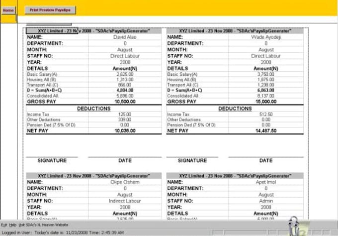 Send You An Easy To Use Automated Salaries Payslip Generator