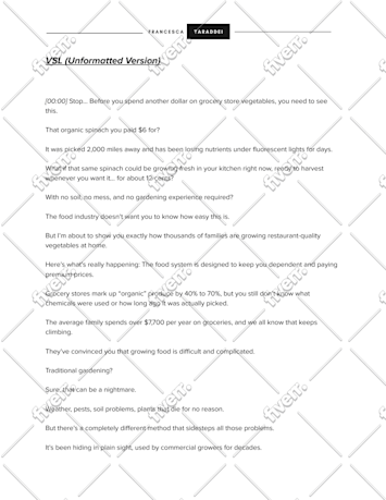 Write video script and vsl copywriting for sales video by Francescatrdd ...