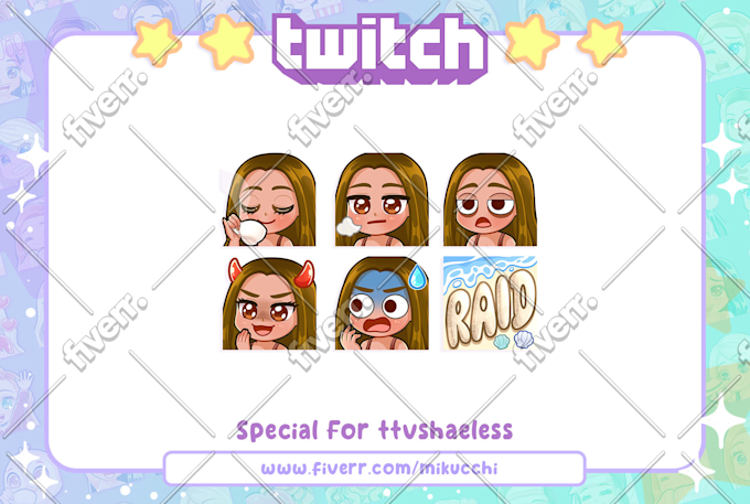 Draw cute custom emotes,sub badges,stickers for twitch, discord, kick ...