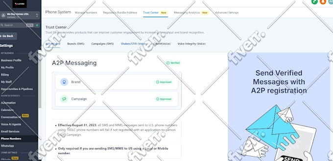 Setup sms a2p 10dlc gohighlevel twilio tollfree integration ringcentral tcr by Goodie_max | Fiverr