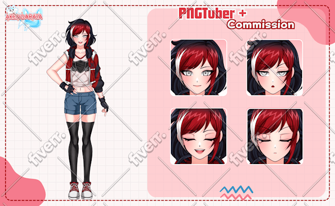 Draw pngtuber plus simplified vtuber model in anime style for stream ...