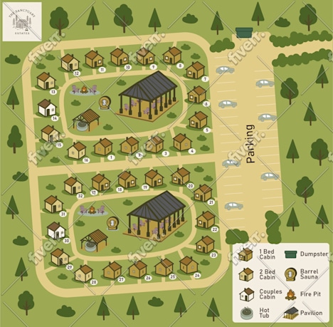 Illustrate a custom vector 2d map, campground site, and city map by ...