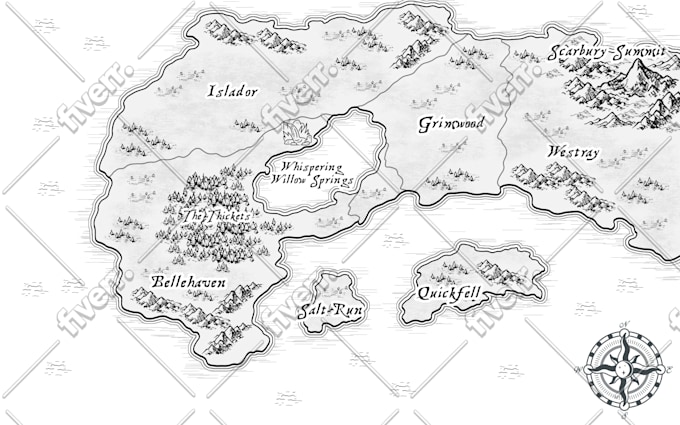 Draw black and white fantasy maps for prints, books, rpg, dnd games by ...
