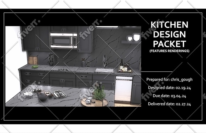 Design your 2d kitchen layout 3d rendering in 2020 design by Angeljustdesign | Fiverr