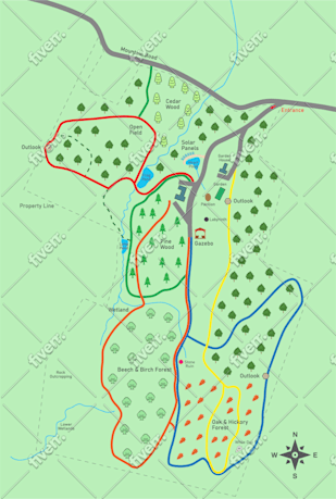Illustrate a custom vector 2d map, campground site, and city map by ...