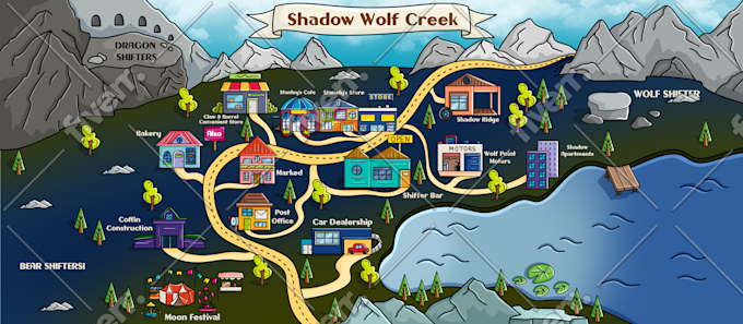 Draw cartoon fantasy map illustration, doodle hand drawn by ...