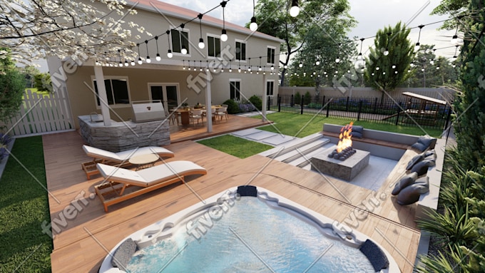 Design your garden, backyard, patio, terrace 3d realistic landscape by ...