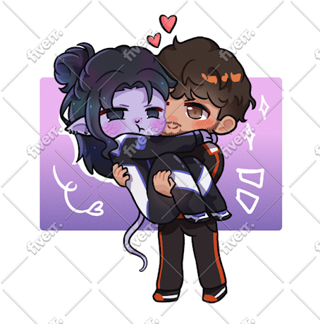 two chibis hugging