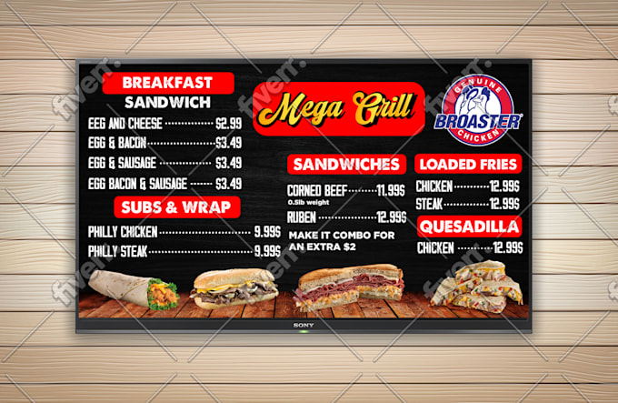 Design perfect digital menu board, tv screen menu, static or animated ...