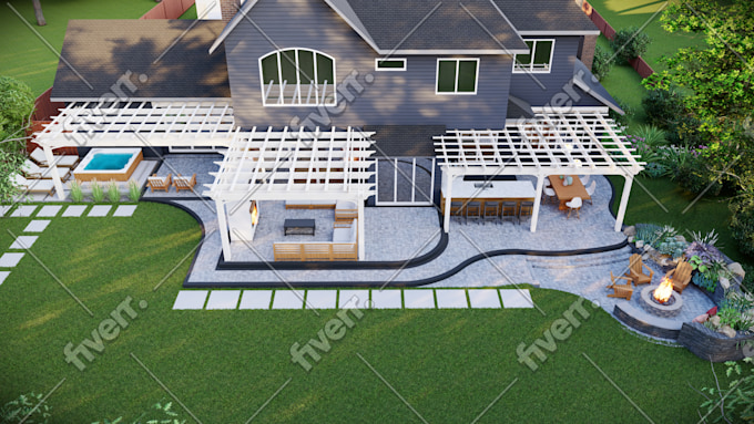 Design your 3d landscape,backyard,pool,garden,patio,outdoor with render ...
