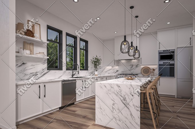 Design and visualize kitchen interiors with photorealistic renderings by Mahtabdesign | Fiverr