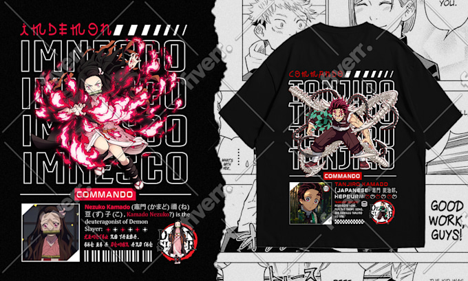 Custom anime and manga inspired streetwear tshirt designs by ...