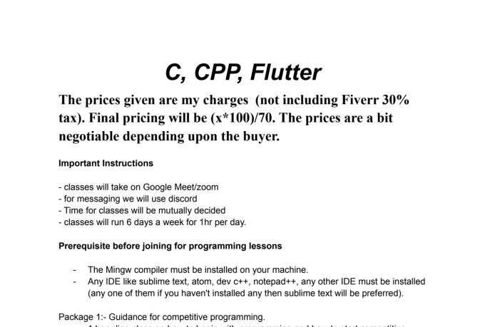 Teach you programming languages c, cpp, dart, flutter by Algoristy | Fiverr Teach you programming languages c, cpp, dart, flutter by Algoristy | Fiverr