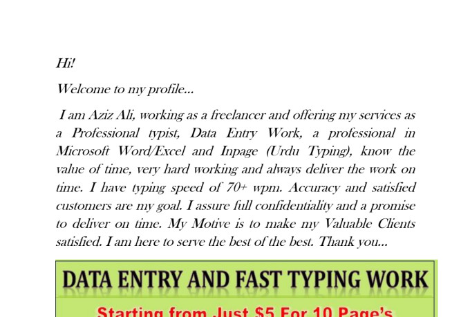 Do english, urdu typing, data entry, pdf to word convert by Azizali901 ...