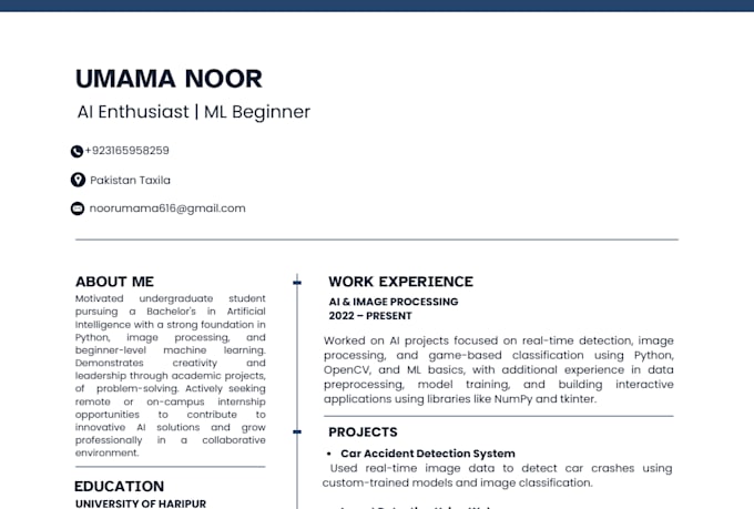 Write a professional cv, resume, and cover letter by Umamaa_noor | Fiverr