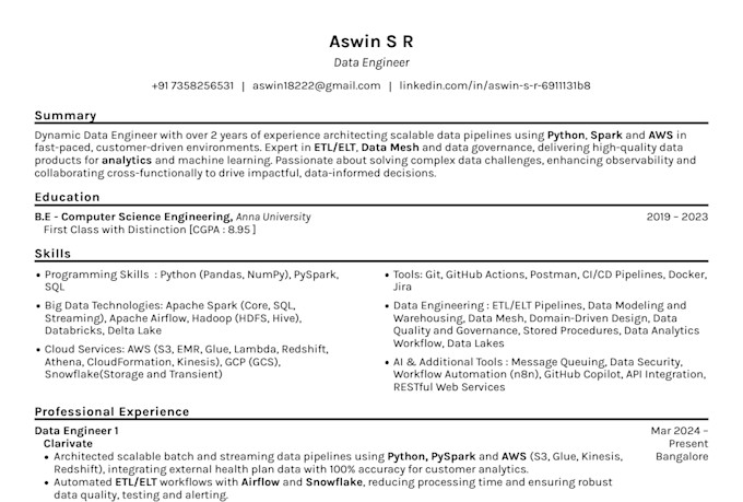Engineer robust data pipelines using aws, databricks, airflow, python ...