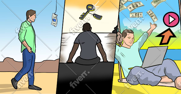 Illustrate an awesome 4 panels storyboard by Hiraarshad