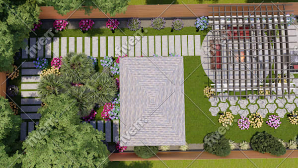 Design 3d backyard swimming pool garden patio terrace rooftop by Anamikanim