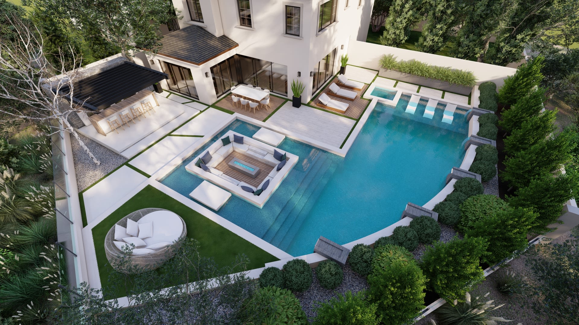 3d Pool Landscape And Design Basic Freeform Pool | Retaining Wall