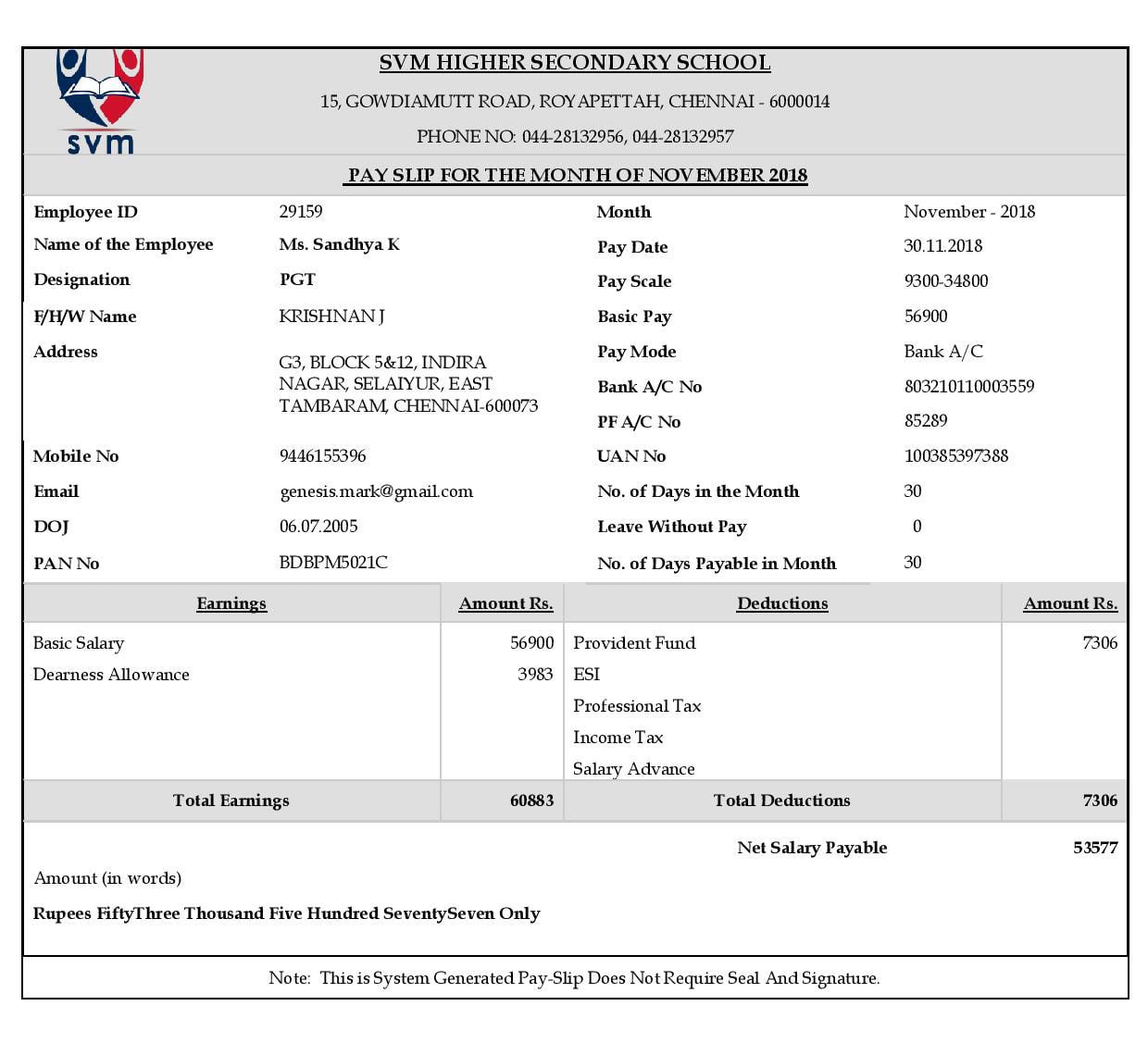 Employee Salary Slip Format Pdf Contract Salary Slip Format A Salary