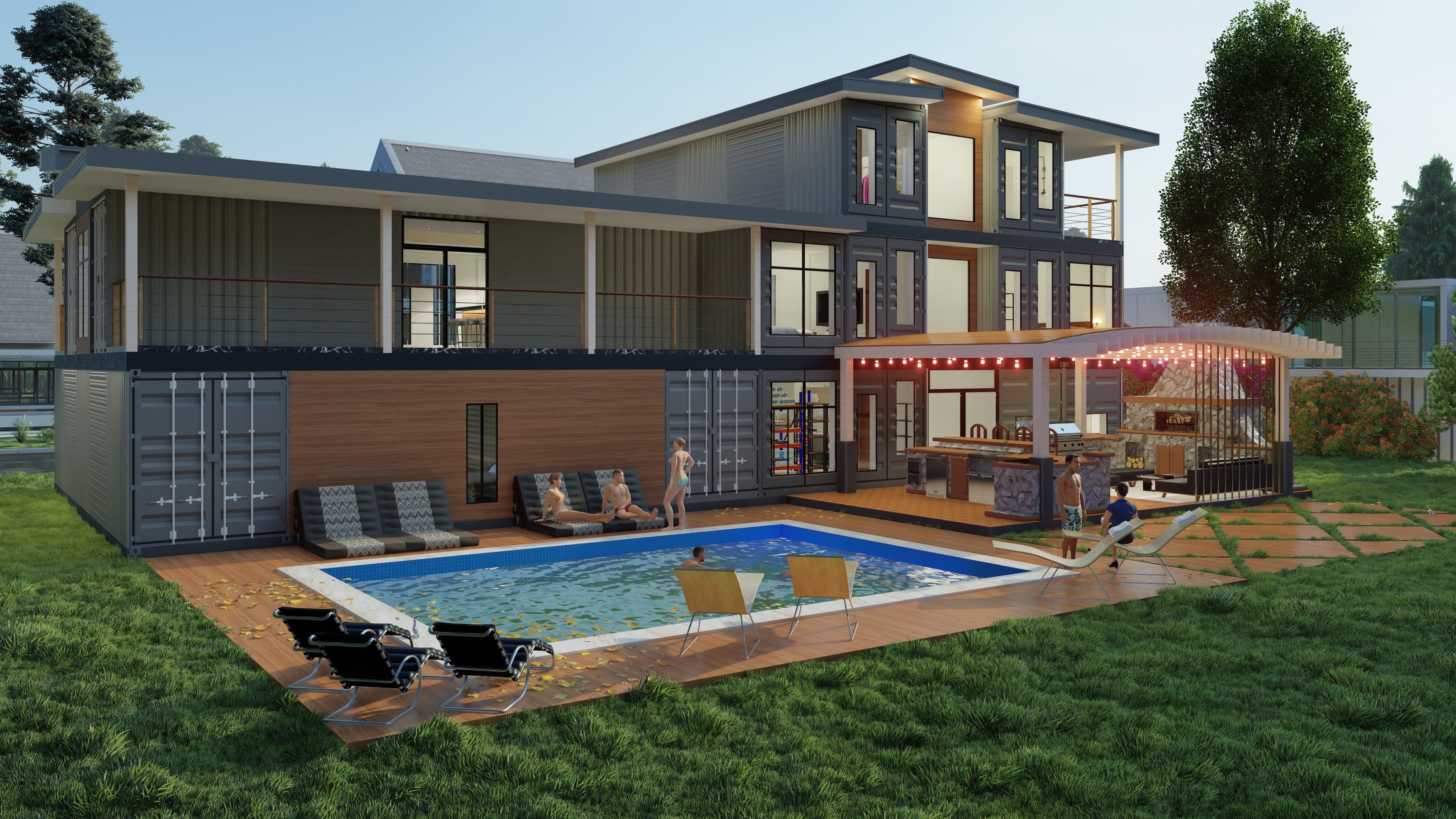 Pool House Plans Shipping Container Home SCH23 12m X 3.4m Custom