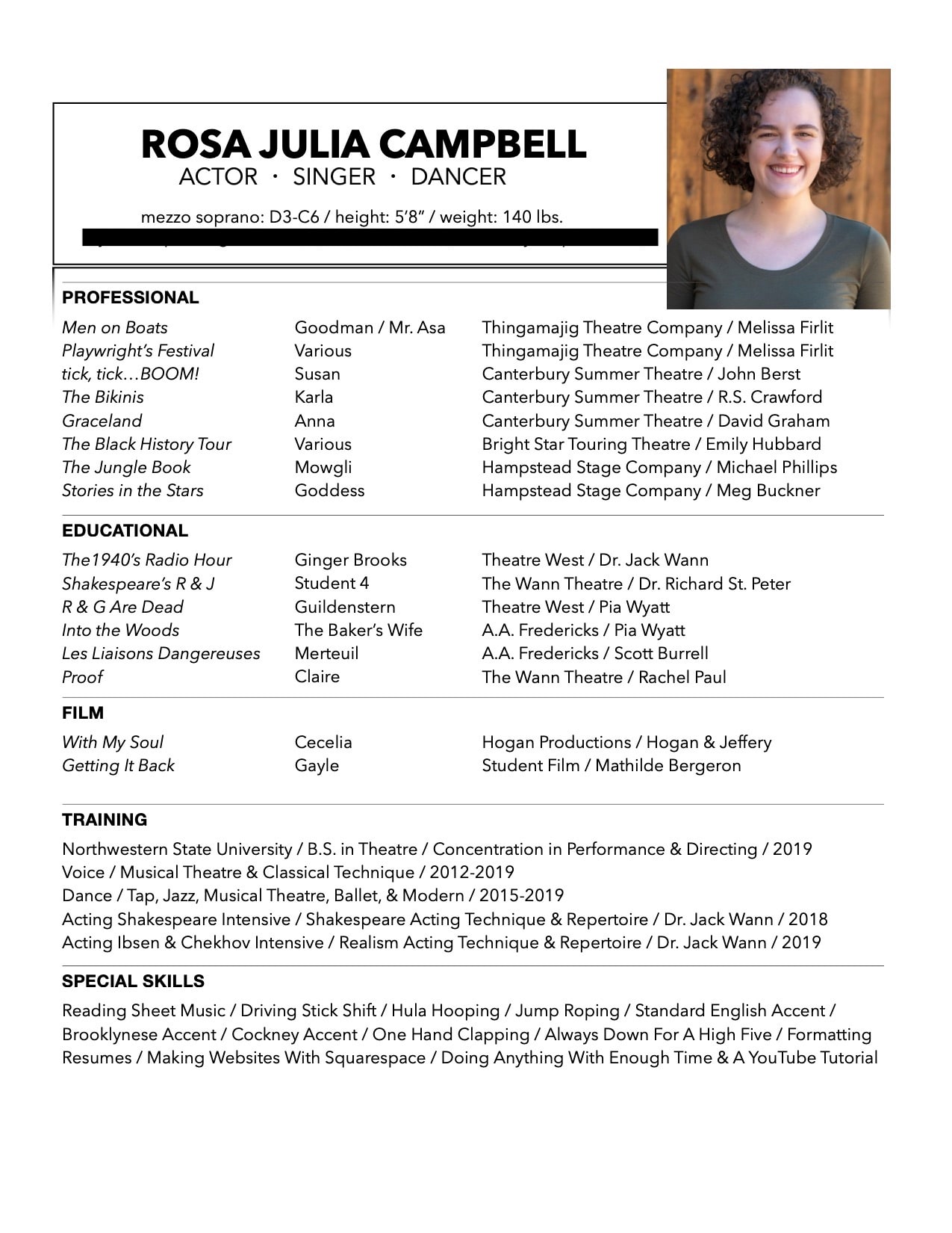 Professional Acting Resume